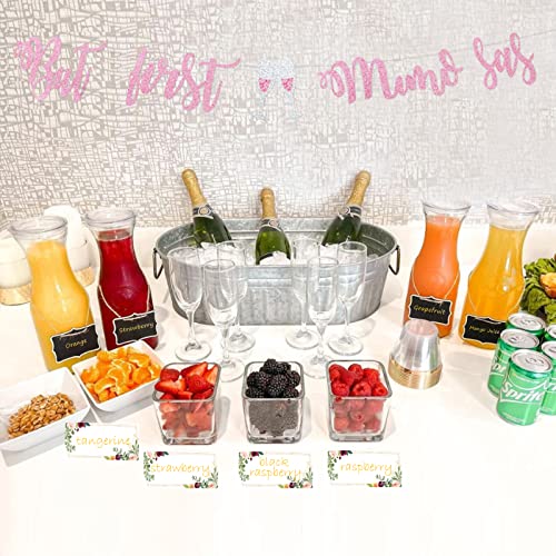 Mimosa Bar Supplies Decorations Kit - 4 Glass Carafes And Brunch Decors, 34oz Juice Containers With Lids And Floral Bubbly Bar Sign For Baby Shower Bridal Shower Birthday Party