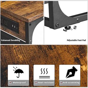 Slim End Table with Charging Station, Side Table with 2 USB Ports and Outlets, C-Shaped Snack Table with Cloth Bag, TV Tray Table, Couch Table TB01BB024