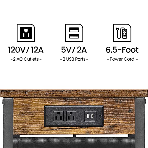 Slim End Table with Charging Station, Side Table with 2 USB Ports and Outlets, C-Shaped Snack Table with Cloth Bag, TV Tray Table, Couch Table TB01BB024