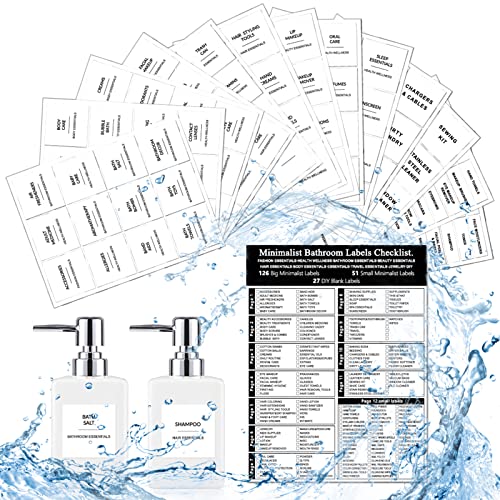 Rovyan 204 Bathroom Jars Labels Minimalist Labels for Bathroom Organization Preprinted Waterproof Labels for Organization and Storage Bins