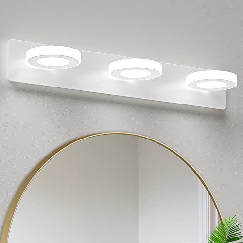 yotutun Bathroom Vanity Lights Over Mirror 3 Light LED Vanity Light Fixture, Modern Bathroom Light Fixture and LED Bathroom Lights, Matte White 10W 1200Lumen