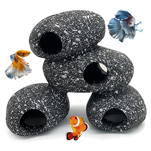 Hamiledyi Cichlid Rock Cave Betta Hideout Resin Aquarium Decoration Caves Small Fish Shelter Stone Hideaway Resin Fish Tank Accessories Ornaments for Crayfish Aquatic Breed Play Rest