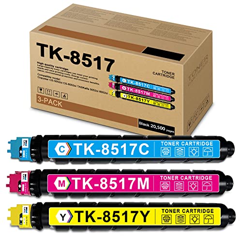 3PK (1C+1M+1Y, 20,500 Pages) TK-8517 TK8517 1T02NDCUS0 1T02NDBUS0 1T02NDAUS0 Compatible High-Yield Toner Cartridge Replacement for Kyocera Copystar CS-6052ci TASKalfa 5052ci 6052ci Printer BERYINK