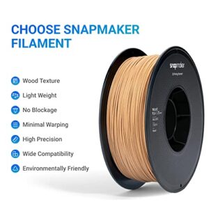 Snapmaker Filament PLA 1.75 mm, PLA Filament Wood Filament for 3D Printers, -0.05mm 1kg (1.65lbs)/Spool, Wood-Like Color