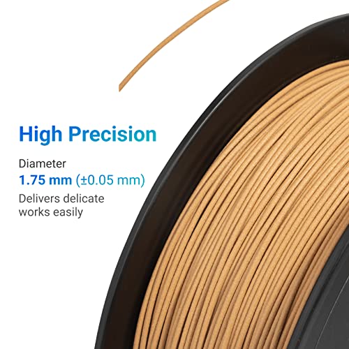 Snapmaker Filament PLA 1.75 mm, PLA Filament Wood Filament for 3D Printers, -0.05mm 1kg (1.65lbs)/Spool, Wood-Like Color