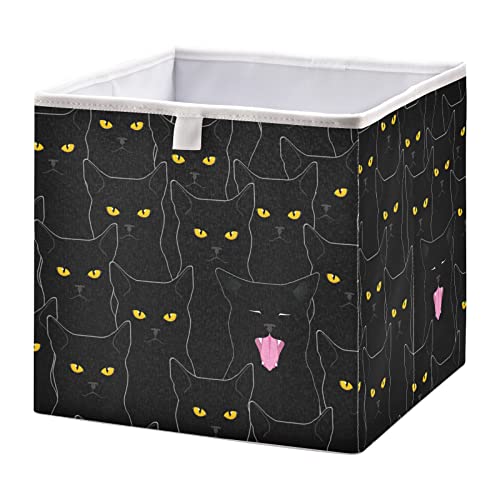 Black Cats Storage Baskets for Shelves Foldable Collapsible Storage Box Bins with Waterproof Fabric Closet Organizers for Pantry Organizing Shelf Nursery Home Closet,11 x 11inch