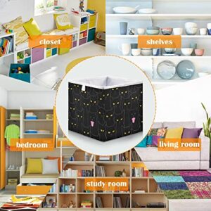 Black Cats Storage Baskets for Shelves Foldable Collapsible Storage Box Bins with Waterproof Fabric Closet Organizers for Pantry Organizing Shelf Nursery Home Closet,11 x 11inch