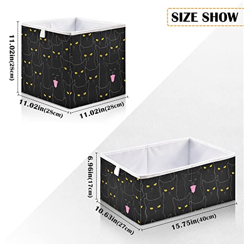 Black Cats Storage Baskets for Shelves Foldable Collapsible Storage Box Bins with Waterproof Fabric Closet Organizers for Pantry Organizing Shelf Nursery Home Closet,11 x 11inch