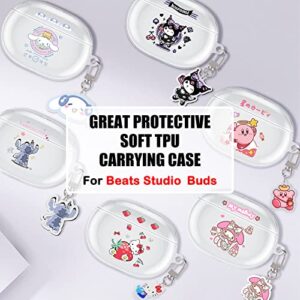 Cute case for Beats Studio Buds Cover with Kawaii Strawberry cat Anime Pattern Design for Women Girls Kids Teens Clear Slim Soft Silicone Cover for Beats Studio Buds