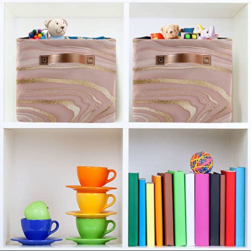 xigua Rose Pink Marble Storage Basket Large Collapsible Rectangle Storage Bin Toys Clothes Organizer for Closet Shelf Nursery Bedroom Home Decor