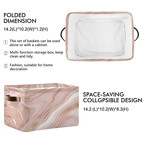 xigua Rose Pink Marble Storage Basket Large Collapsible Rectangle Storage Bin Toys Clothes Organizer for Closet Shelf Nursery Bedroom Home Decor