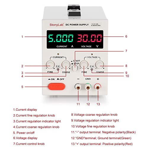 stonylab Digital DC Power Supply, 30V/5A Adjustable Single Output Switch Mode Regulated DC Power Supply for Bench Test Laboratory Research