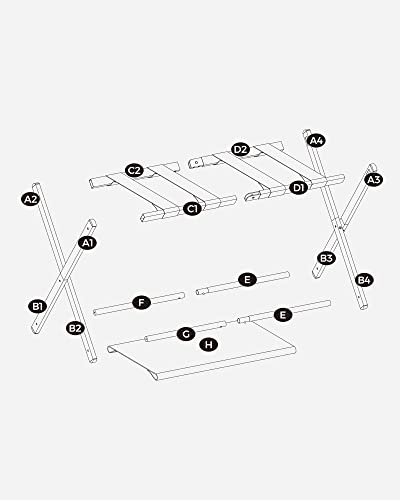 SONGMICS Luggage Rack for Guest Room, Suitcase Stand with Storage Shelf, Steel Frame, Foldable for Easy Storage, Hotel, Bedroom, Black URLR003B01