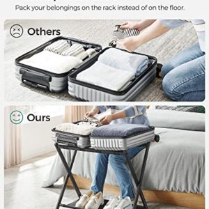 SONGMICS Luggage Rack for Guest Room, Suitcase Stand with Storage Shelf, Steel Frame, Foldable for Easy Storage, Hotel, Bedroom, Black URLR003B01