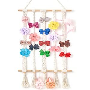 isuesee hair bow holder for girls macrame headband organizer hanging hair bow hanger storage hair accessories display rack boho wall decor for baby girls room