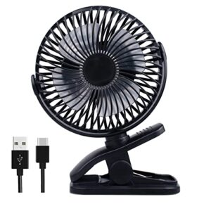 wangdajiedian portable clip on fan, 4 speeds 360° rotation personal clip fan, 20 hours work time, quiet usb stroller fan small desk fan for office, bed, treadmill, car, outdoor camping, golf(black)