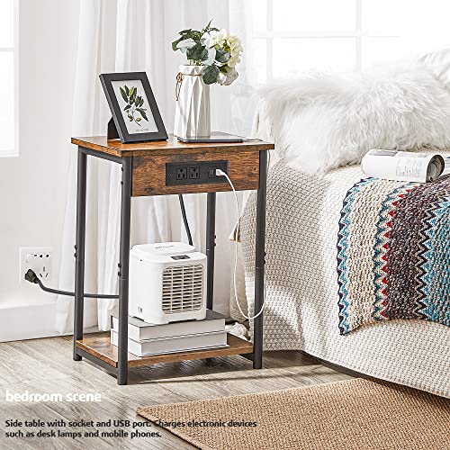 TUTOTAK End Table with Charging Station, Set of 2 Side Table with 2 USB Ports and 2 Outlets, 21.8”H 2-Tier Nightstand with Storage Shelf, Sofa Table TB01BB029