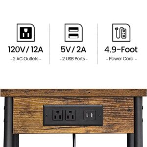 TUTOTAK End Table with Charging Station, Set of 2 Side Table with 2 USB Ports and 2 Outlets, 21.8”H 2-Tier Nightstand with Storage Shelf, Sofa Table TB01BB029