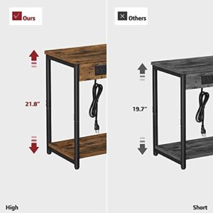 TUTOTAK End Table with Charging Station, Set of 2 Side Table with 2 USB Ports and 2 Outlets, 21.8”H 2-Tier Nightstand with Storage Shelf, Sofa Table TB01BB029