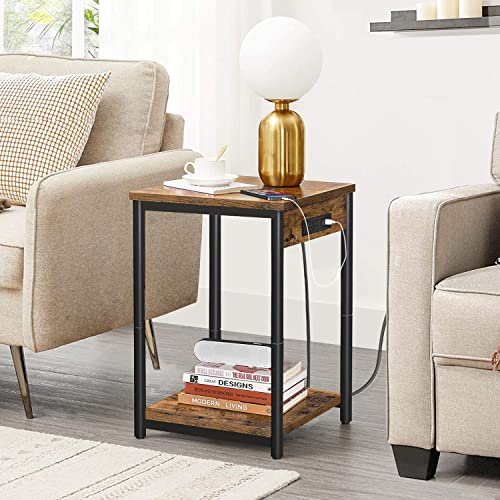 TUTOTAK End Table with Charging Station, Set of 2 Side Table with 2 USB Ports and 2 Outlets, 21.8”H 2-Tier Nightstand with Storage Shelf, Sofa Table TB01BB029