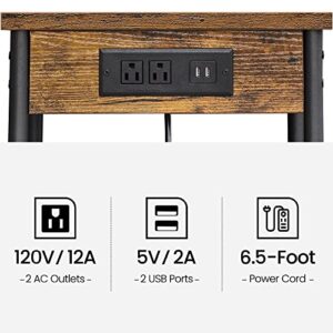 TUTOTAK End Table with Charging Station, Side Table with USB Ports and Outlets, Nightstand, 3-Tier Storage Shelf, Sofa Table for Small Space, Living Room TB01BB026