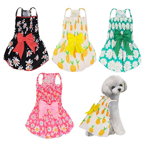 Albrost 4 PCs Dog Bow-Knot Floral Dress, Pet Princess Dresses for Small Girl Dog, Braces Suspender Skirt, Puppy Summer Sundress Doggy Outfit Dogs Cats Rabbits (Small)