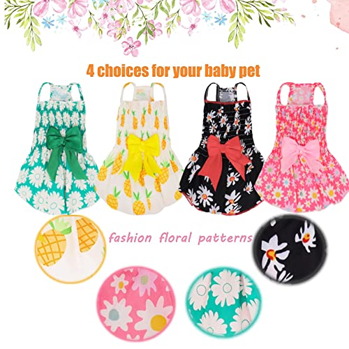 Albrost 4 PCs Dog Bow-Knot Floral Dress, Pet Princess Dresses for Small Girl Dog, Braces Suspender Skirt, Puppy Summer Sundress Doggy Outfit Dogs Cats Rabbits (Small)