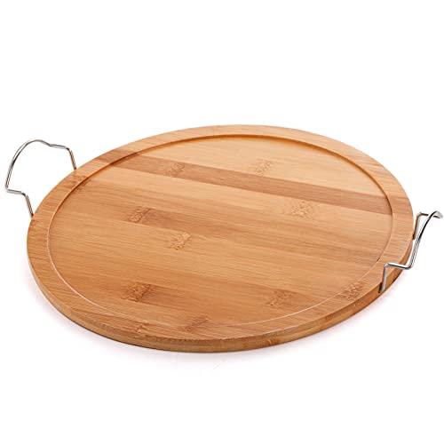 ZENFUN 11.3'' Ceramic Divided Dishes with Bamboo Tray, 6-Compartment Appetizer Tray Removable Snack Bowls, Round Sectional Serving Platter for Candy and Nut, Fruits, Condiment, Party