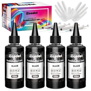 ecodot black sublimation ink refill for wf7710 et-2720 et4700 et15000 et-2803 et2760 et2750 et-2800 wf7820 inkjet printers heat press transfer on plates, mugs, shirts, phone cases etc (4 black 400ml)