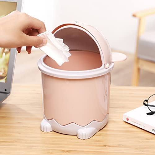 Mini Trash Can with Lid Desktop Cartoon Garbage Bucket Small Garbage Can Tiny Waste Basket Covered Closable Trash Bin for Office Pink Blue 2pcs