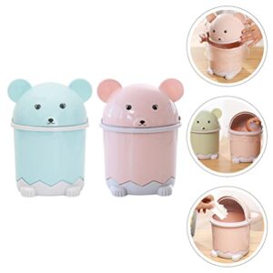 Mini Trash Can with Lid Desktop Cartoon Garbage Bucket Small Garbage Can Tiny Waste Basket Covered Closable Trash Bin for Office Pink Blue 2pcs