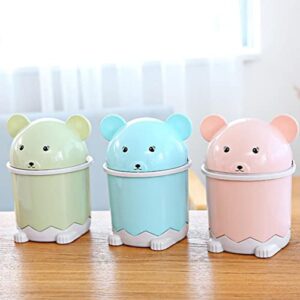 Mini Trash Can with Lid Desktop Cartoon Garbage Bucket Small Garbage Can Tiny Waste Basket Covered Closable Trash Bin for Office Pink Blue 2pcs