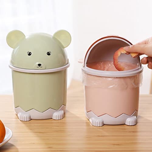 Mini Trash Can with Lid Desktop Cartoon Garbage Bucket Small Garbage Can Tiny Waste Basket Covered Closable Trash Bin for Office Pink Blue 2pcs