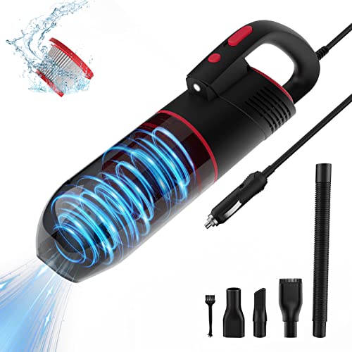 LENDOO Car Vacuum, Portable Car Vacuum Cleaner High Power 12000PA/DC12V, 15Ft Corded Handheld Vacuum, Large Capacity Auto Accessories Kit for Interior Cleaning Detailing - Black & Red