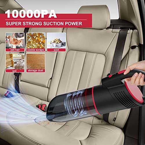 LENDOO Car Vacuum, Portable Car Vacuum Cleaner High Power 12000PA/DC12V, 15Ft Corded Handheld Vacuum, Large Capacity Auto Accessories Kit for Interior Cleaning Detailing - Black & Red