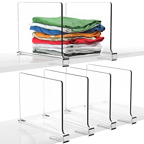 Mavachou 6PCS Acrylic Shelf Dividers for Closets, Clear Acrylic Shelf Divider for Wood Shelves and Clothes Organizer/Purses Separators Perfect for Kitchen Cabinets and Bedroom Organizer,Clear