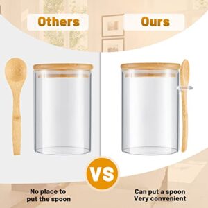 Tessco Set of 2 Airtight Glass Jars with Bamboo Lids and Spoons Glass Canisters Glass Jars Lid Sealed Sugar Container Glass Coffee Containers Food Jars Canisters for Kitchen Spice Beans (17oz)