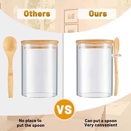 Tessco Set of 2 Airtight Glass Jars with Bamboo Lids and Spoons Glass Canisters Glass Jars Lid Sealed Sugar Container Glass Coffee Containers Food Jars Canisters for Kitchen Spice Beans (17oz)