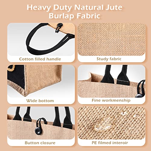 8 Pcs Burlap Tote Bags with Handles Bulk Jute Tote Bags with Canvas Front Pocket Large Burlap Bags Beach Bag Set Reusable Grocery Bags Bridesmaid Tote Bags for Women Wedding Picnic Travel Work