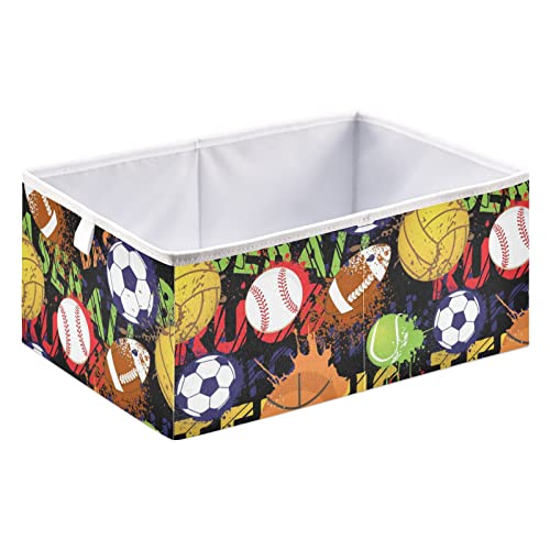 Ollabaky Sport Balls Storage Bins Collapsible Fabric Storage Cube Basket Toy Bin Cloth Storage Organizer for Closet Shelves Nursery, R