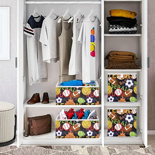 Ollabaky Sport Balls Storage Bins Collapsible Fabric Storage Cube Basket Toy Bin Cloth Storage Organizer for Closet Shelves Nursery, R