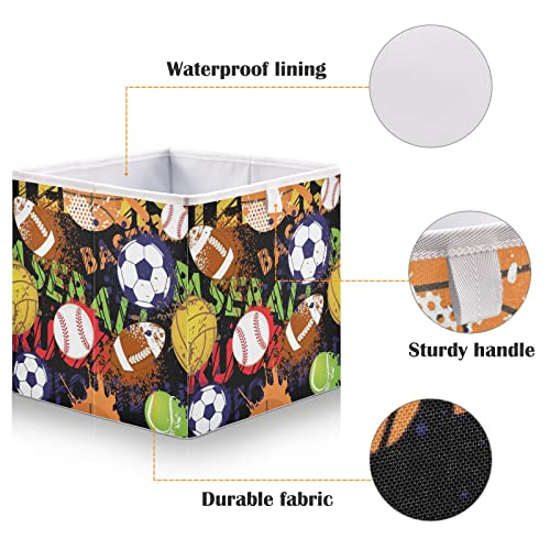 Ollabaky Sport Balls Storage Bins Collapsible Fabric Storage Cube Basket Toy Bin Cloth Storage Organizer for Closet Shelves Nursery, R