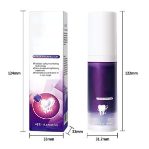 Whitening Toothpaste,Purple Corrector Toothpaste for Teeth Whitening,Non-invasive Brightening Tooth Treatment, Purple Water-Soluble Dye to Correct Yellow Teeth