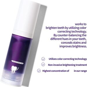 Whitening Toothpaste,Purple Corrector Toothpaste for Teeth Whitening,Non-invasive Brightening Tooth Treatment, Purple Water-Soluble Dye to Correct Yellow Teeth