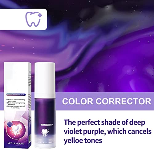 Whitening Toothpaste,Purple Corrector Toothpaste for Teeth Whitening,Non-invasive Brightening Tooth Treatment, Purple Water-Soluble Dye to Correct Yellow Teeth