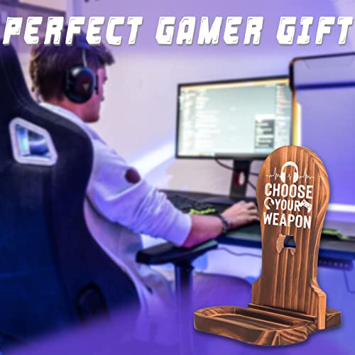 CryCarrot Gamer Gifts for Teenage Boys, Gaming Headphone Stand for Men, Gaming Room Desk Decor Wooden Headset Holder, Son Boyfriend Husband Game Lover Gifts -Choose Your Weapon