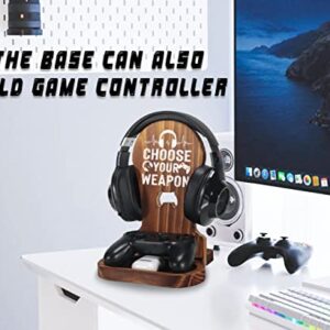 CryCarrot Gamer Gifts for Teenage Boys, Gaming Headphone Stand for Men, Gaming Room Desk Decor Wooden Headset Holder, Son Boyfriend Husband Game Lover Gifts -Choose Your Weapon