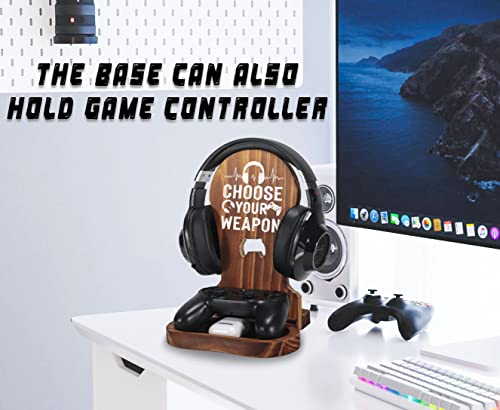 CryCarrot Gamer Gifts for Teenage Boys, Gaming Headphone Stand for Men, Gaming Room Desk Decor Wooden Headset Holder, Son Boyfriend Husband Game Lover Gifts -Choose Your Weapon