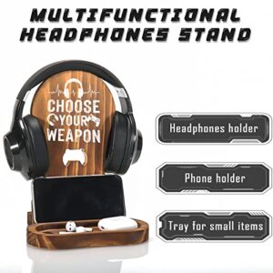 CryCarrot Gamer Gifts for Teenage Boys, Gaming Headphone Stand for Men, Gaming Room Desk Decor Wooden Headset Holder, Son Boyfriend Husband Game Lover Gifts -Choose Your Weapon