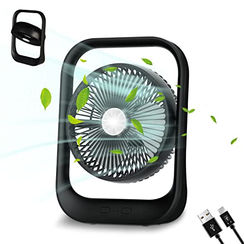 Personal Fan with LED Lantern Portable Desk Fan Battery Operated Fan Rechargeable Folding Ultra Quiet USB Fan 3 Speed Adjustable Strong Wind For Home Bedroom Office Camping Desktop Christmas Gift